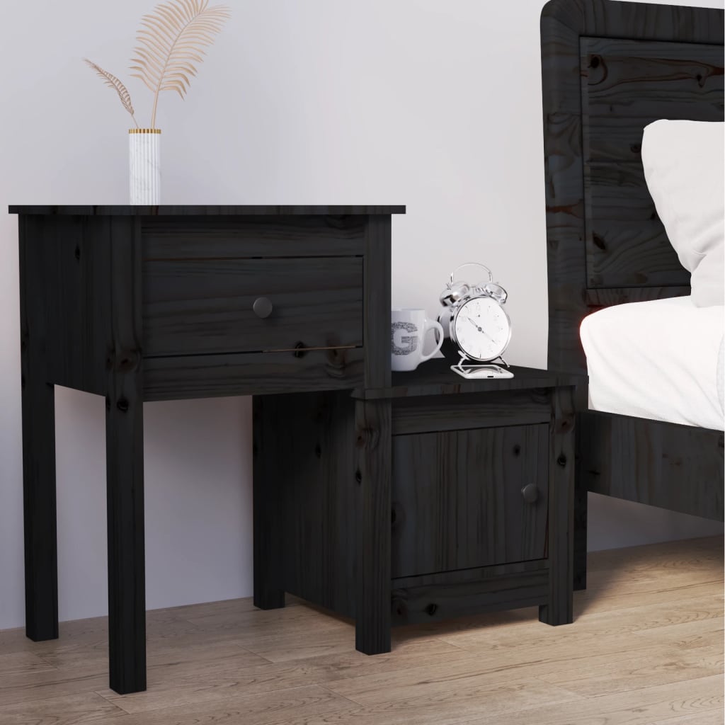 black solid wood bedside table