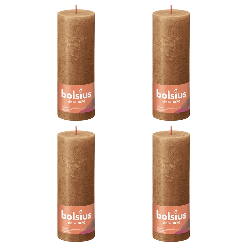 Bolsius Rustic Pillar Candles Shine 4 pcs 190x68 mm Spice Brown ...