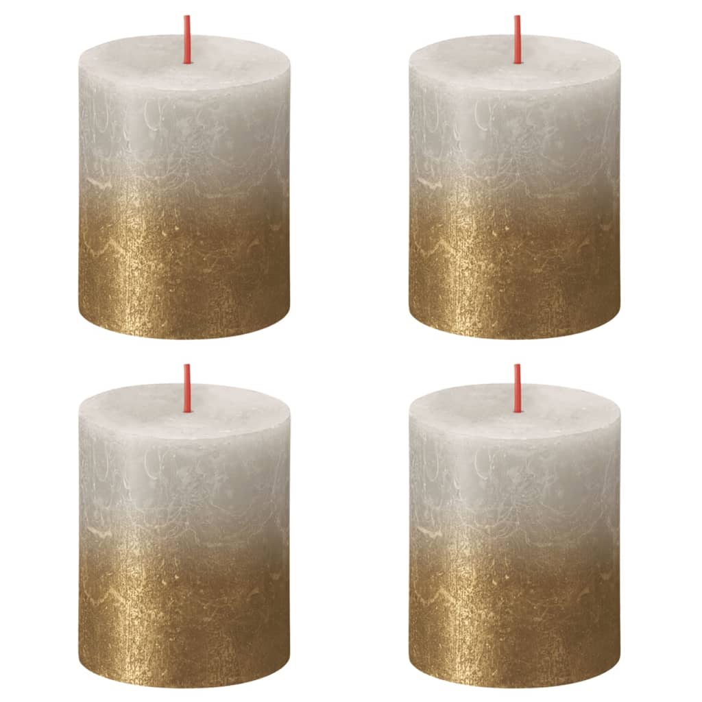 Bolsius Rustic Pillar Candles Sunset 4 pcs 80x68 mm Sandy Grey and Gol ...