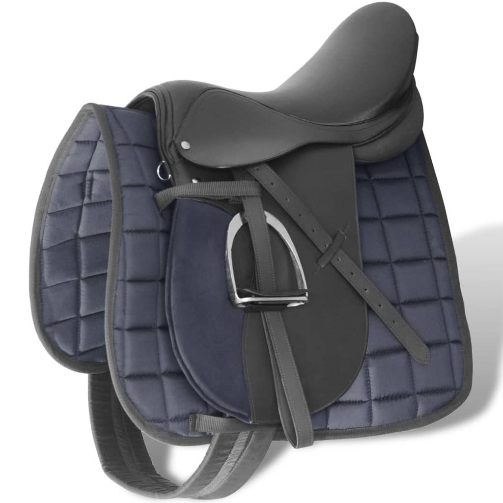 Horse Riding Saddle Set 16" Real Leather Black 14 cm 5-in-1 – Berkfield ...