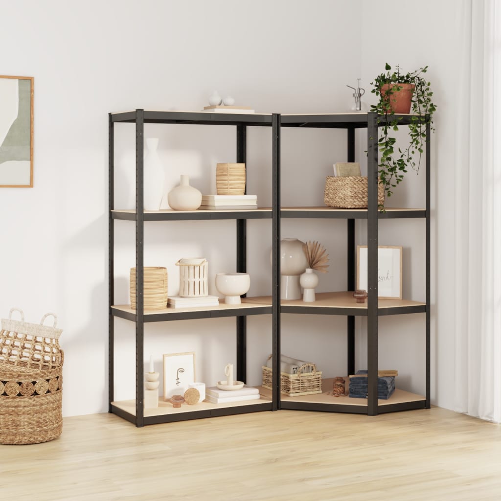 Berkfield 4-Layer Shelves 2 pcs Anthracite Steel&Engineered Wood ...