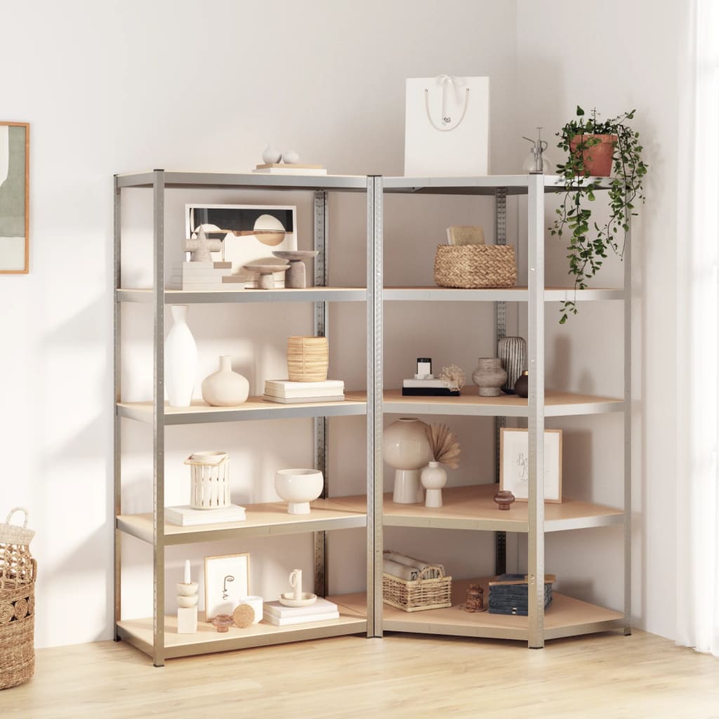 Berkfield 5-Layer Shelves 2 pcs Silver Steel&Engineered Wood ...